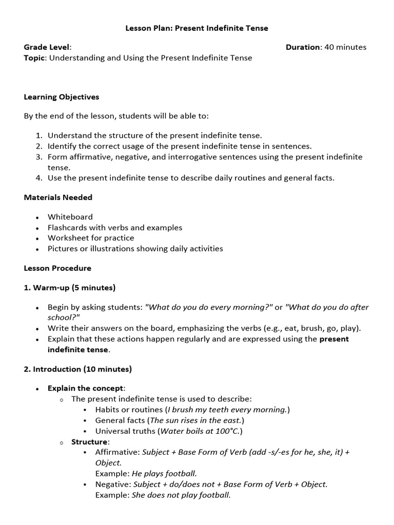 Present Indefinite Tense | PDF | Grammatical Tense | Verb