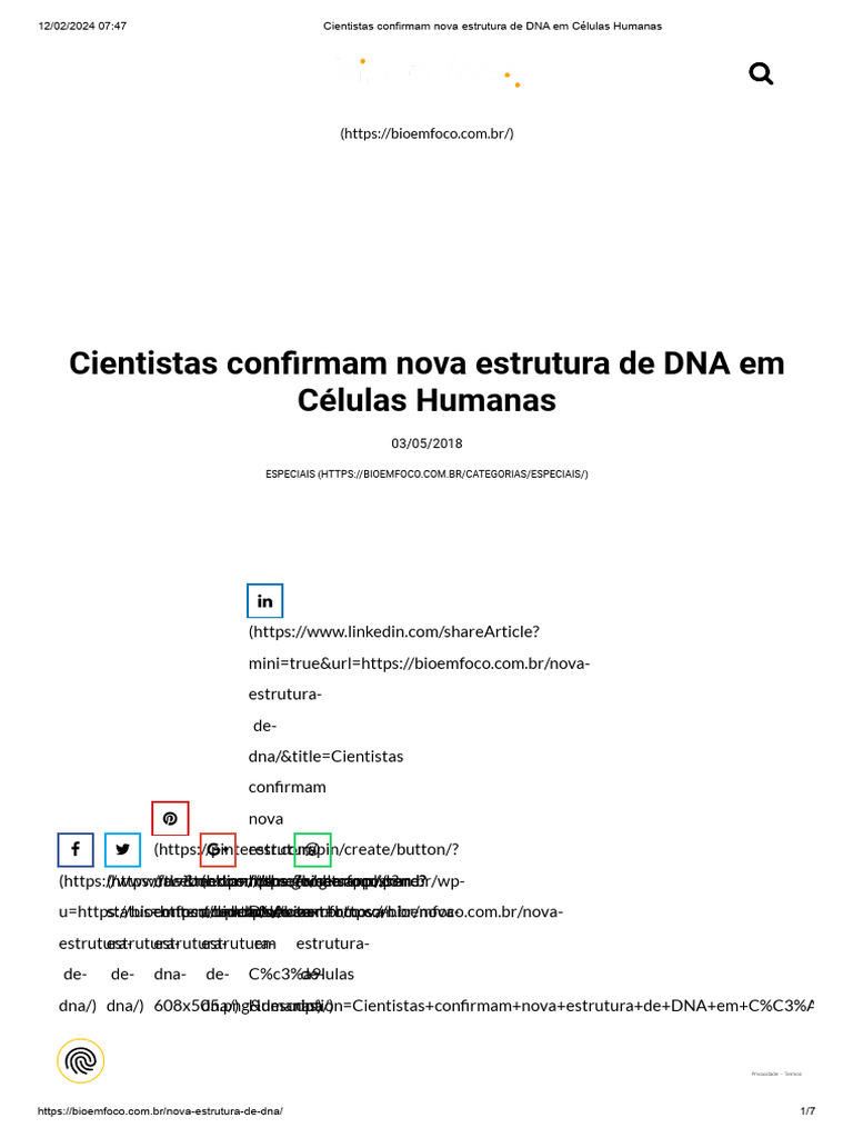 Nova Estrutura de DNA em Células Humanas | PDF | DNA | Gene