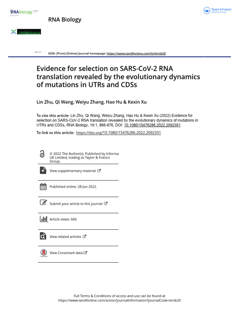 Evidence For Selection On SARS-CoV-2 RNA Translation Revealed by The Evolutionary Dynamics of ...