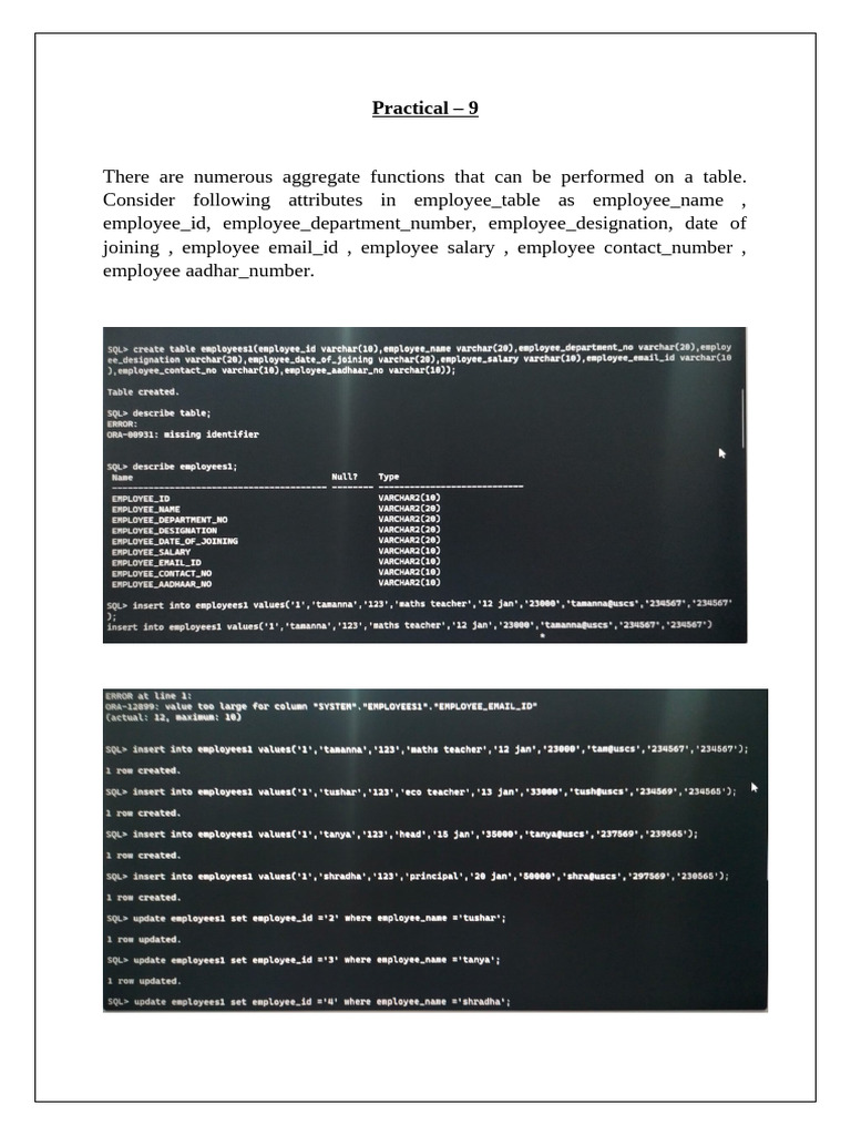 Practical9 Dbms | PDF