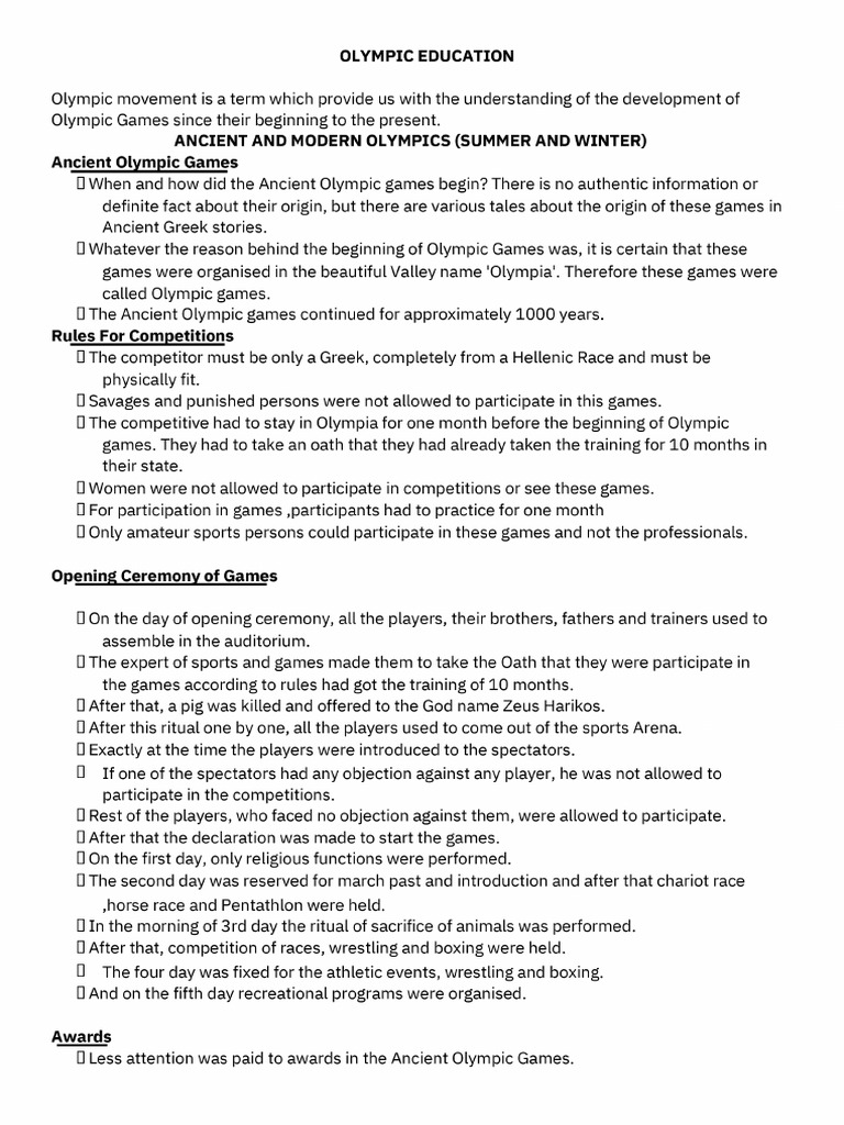 Notes - Olympic Education | PDF