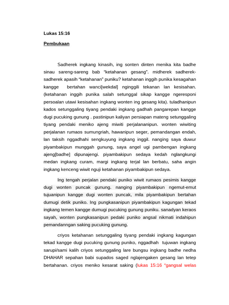 khotbah Lukas 15.16 bahasa jawa | PDF