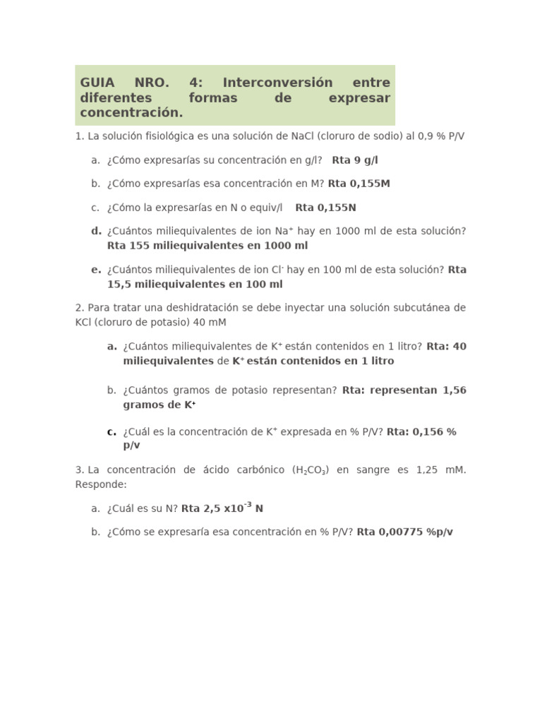 Respuestas A Guia Numero 4. Interconvension Entre Diferentes Formas de ...