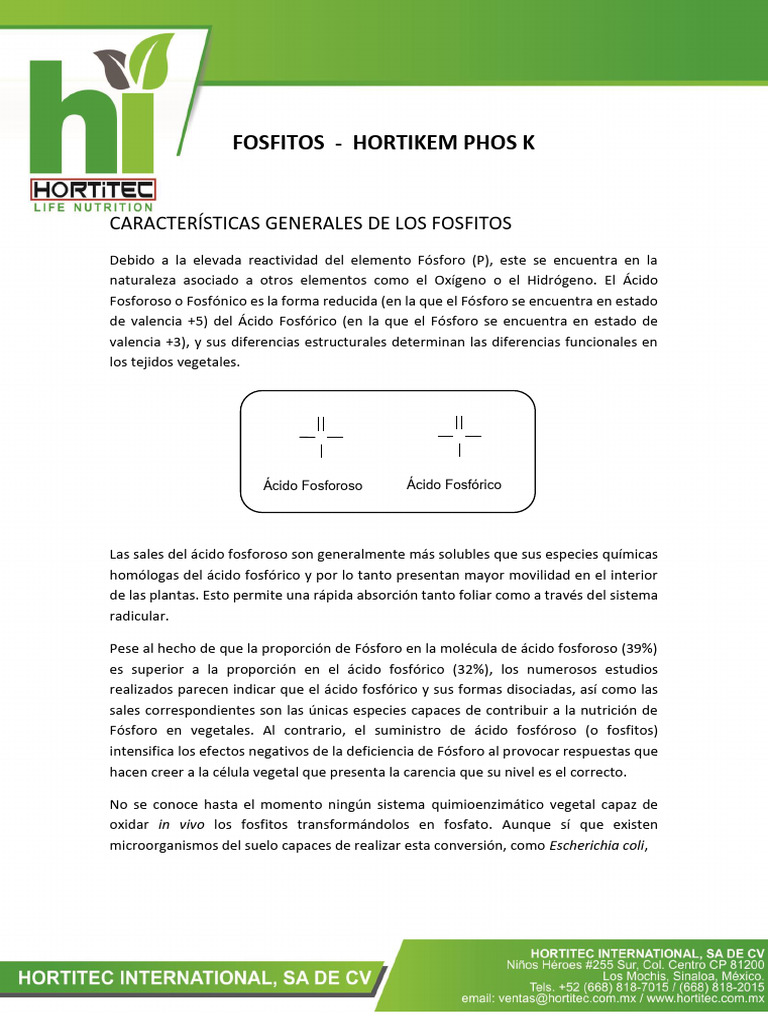 Hortikem Phos K | PDF | Ácido | Metabolismo