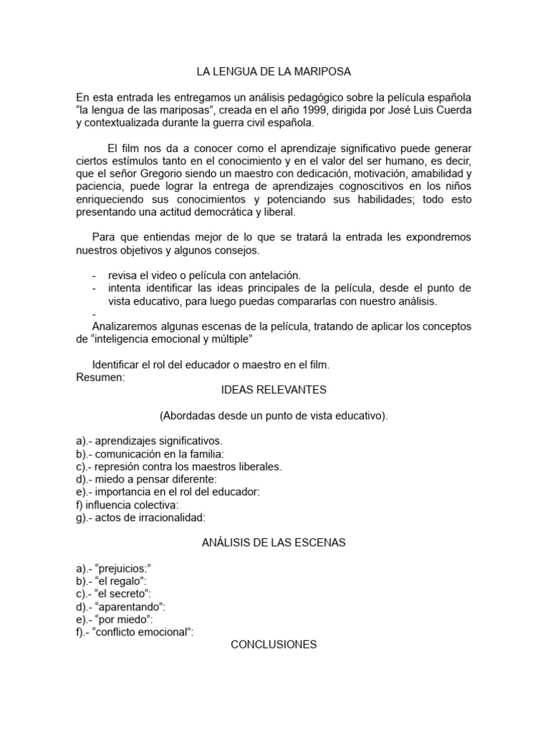 Guia de La Pelicula Lengua de Las Mariposas | PDF