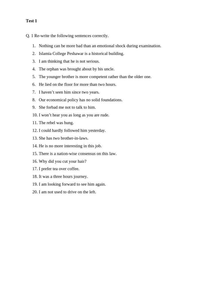 Correct The Sentences 1 | PDF