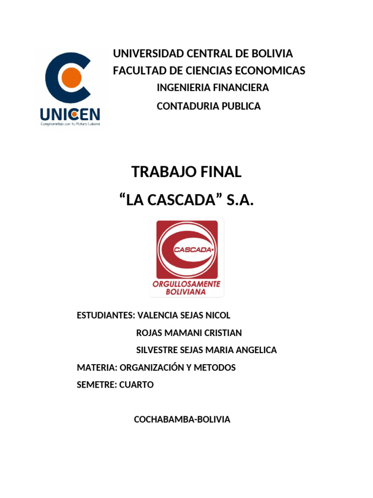 Trabajo Final LA CASCADA-1 | PDF | Business | Mercado (economía)