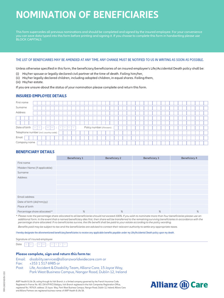 Nomination of Beneficiaries | PDF