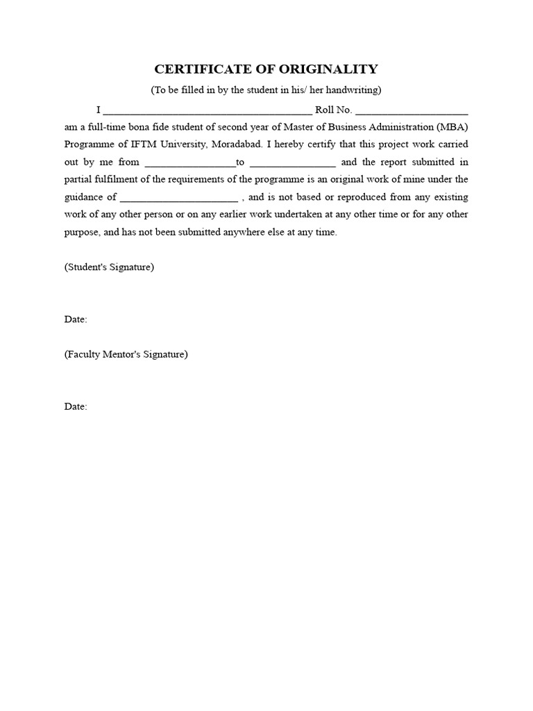 Certificate of Originality Annexure B | PDF