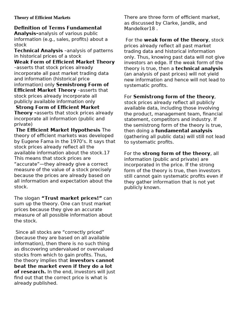 Theory of Efficient Markets | PDF | Efficient Market Hypothesis | Stocks