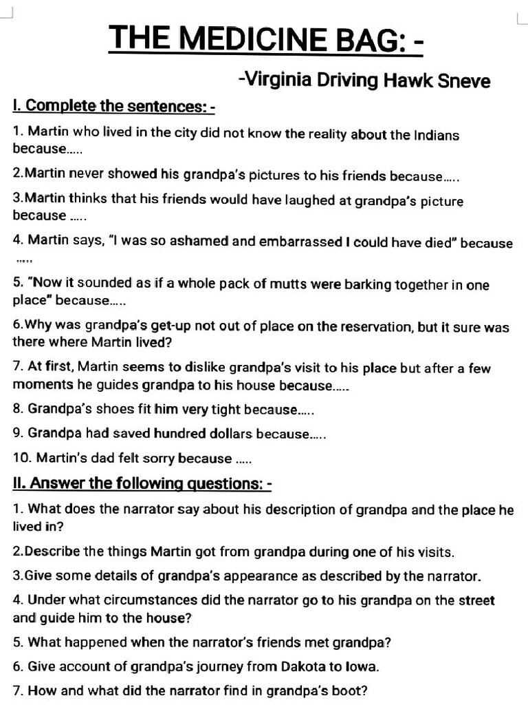 The Medicine Bag Questions | PDF