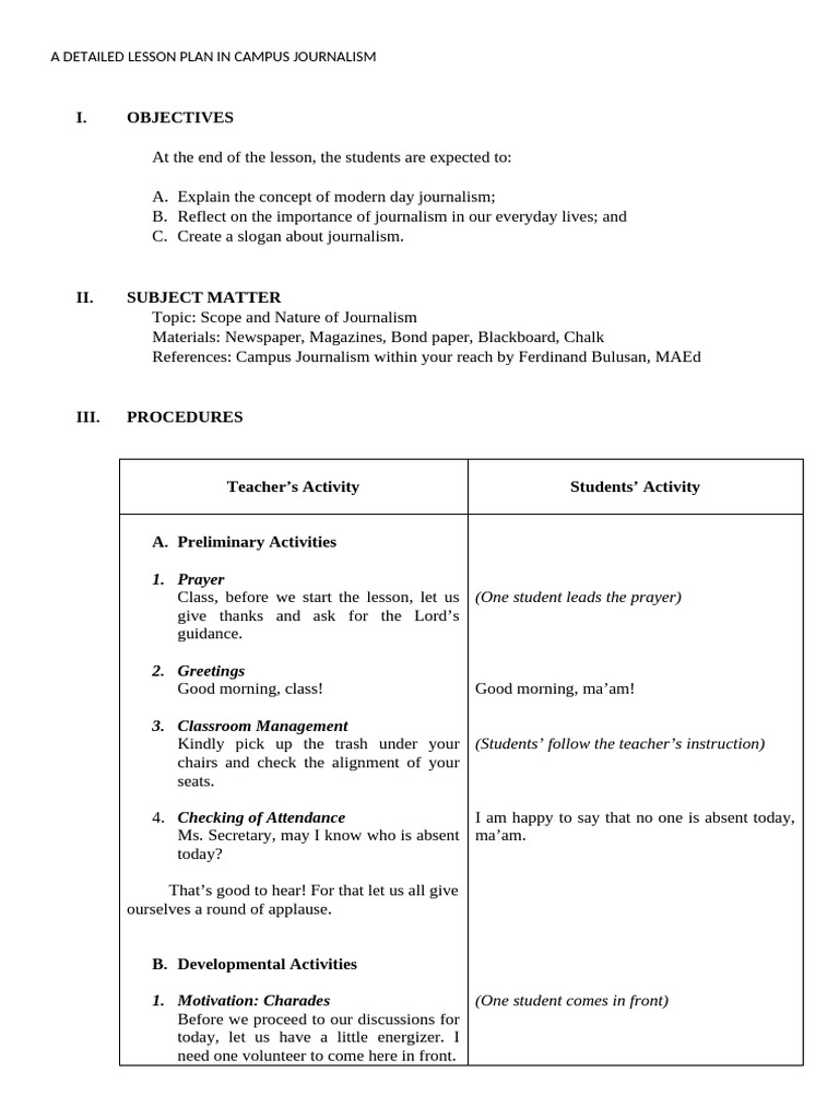 Campus Journalism Lesson Plan | PDF | Journalism | News
