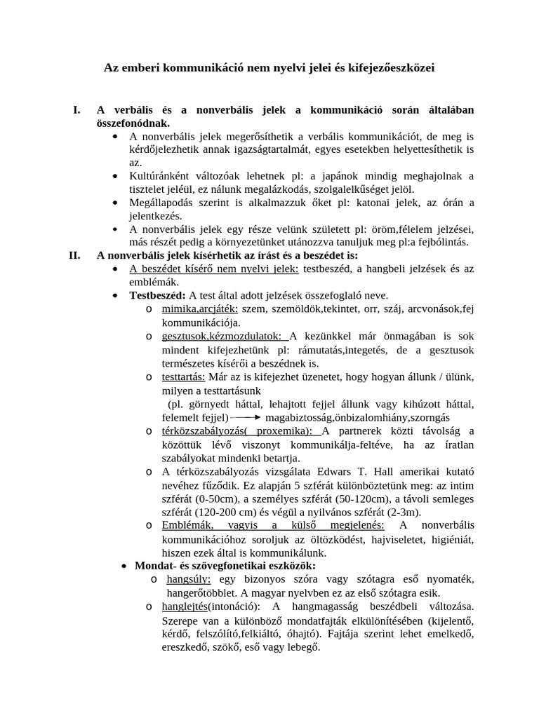 Az Emberi Kommunikáció Nem Nyelvi Jelei És Kifejezőeszközei | PDF