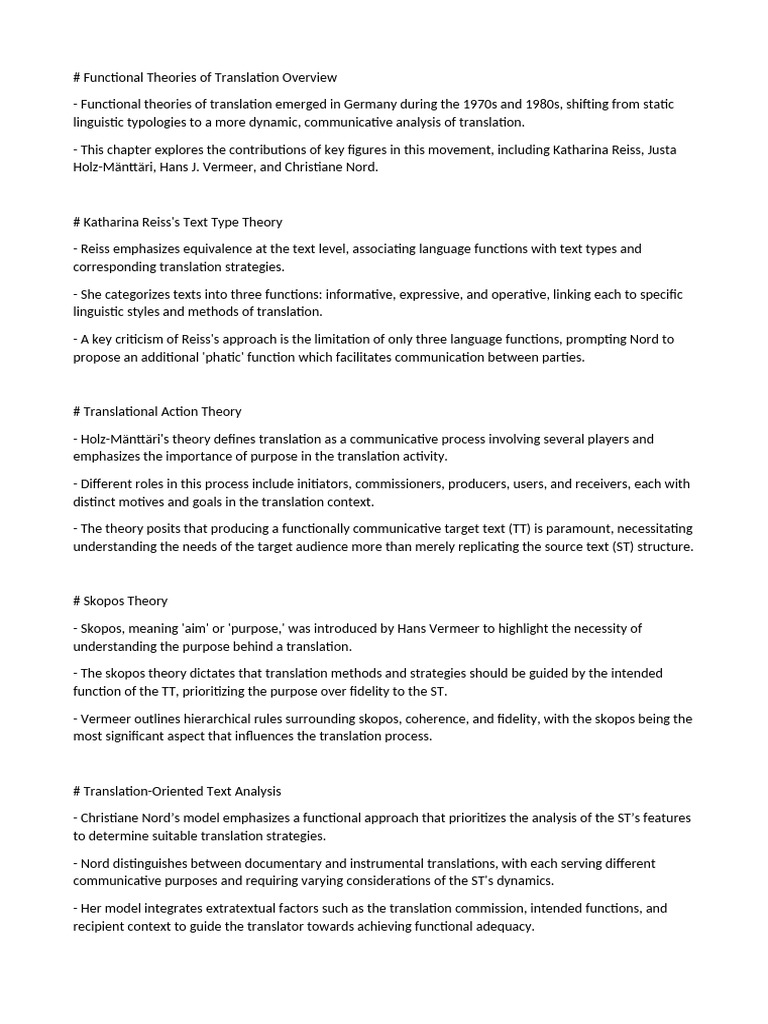 Functional Theories of Translation Overview | PDF | Liberal Arts ...