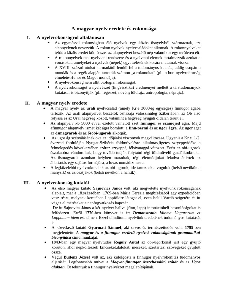 A Magyar Nyelv Eredete És Rokonsága | PDF