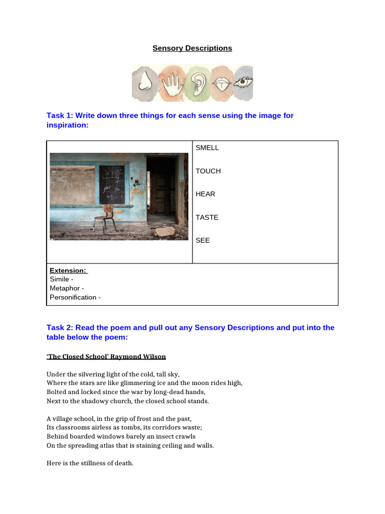 COVER Year 7 Sensory Descriptions - Abandoned School | PDF