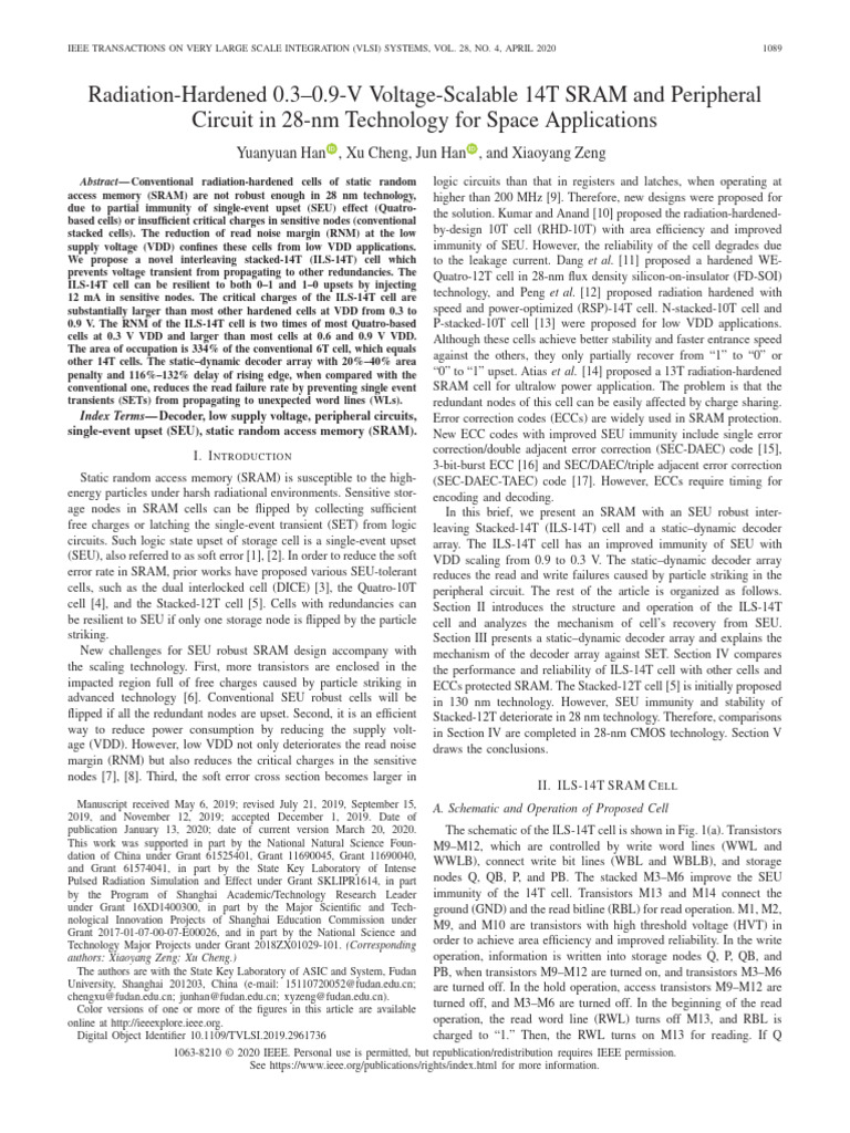Radiation-Hardened 0.30.9-V Voltage-Scalable 14T SRAM and Peripheral ...