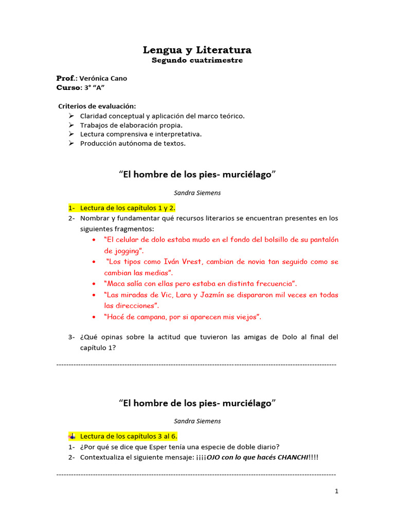 Actividades Lengua 3°A | PDF