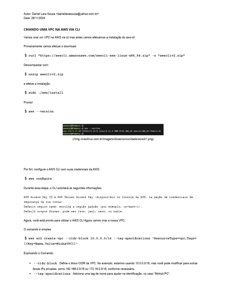 Criando Uma VPC Na AWS Via CLI (Dica) | PDF