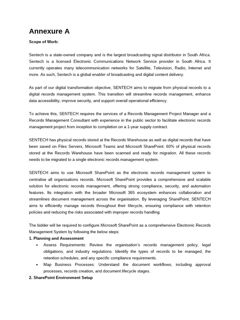 Annexure A - Scope of Work-Records Managmenet | PDF | Records ...