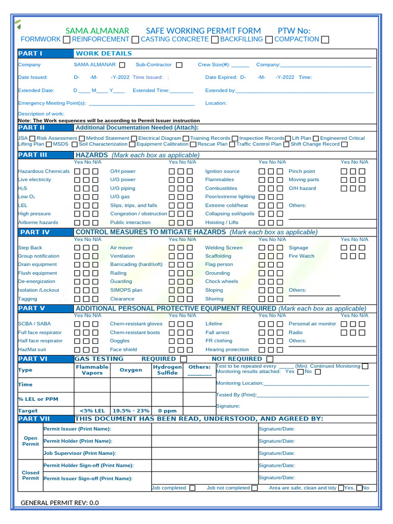 PTW general Model | PDF | Safety | Occupational Safety And Health