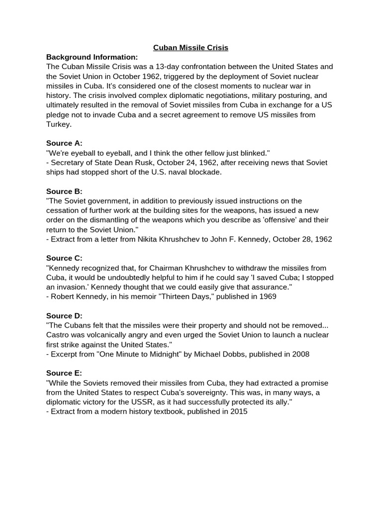 Cuban Missile Crisis - Case Study Questions | PDF | Cuban Missile ...