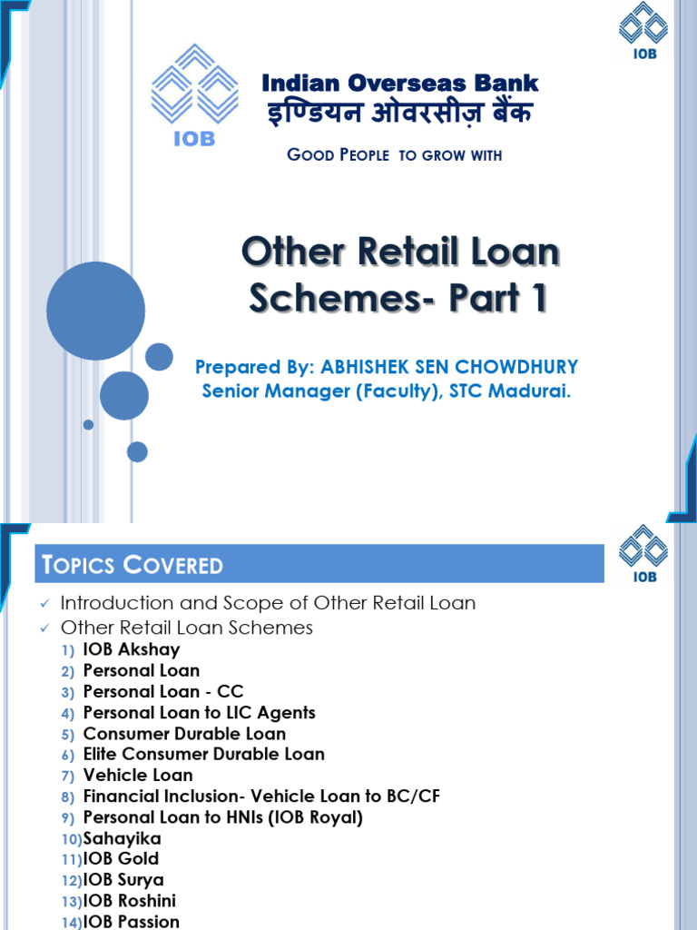 IOB Retail Loan Schemes Overview | PDF | Loans | Interest