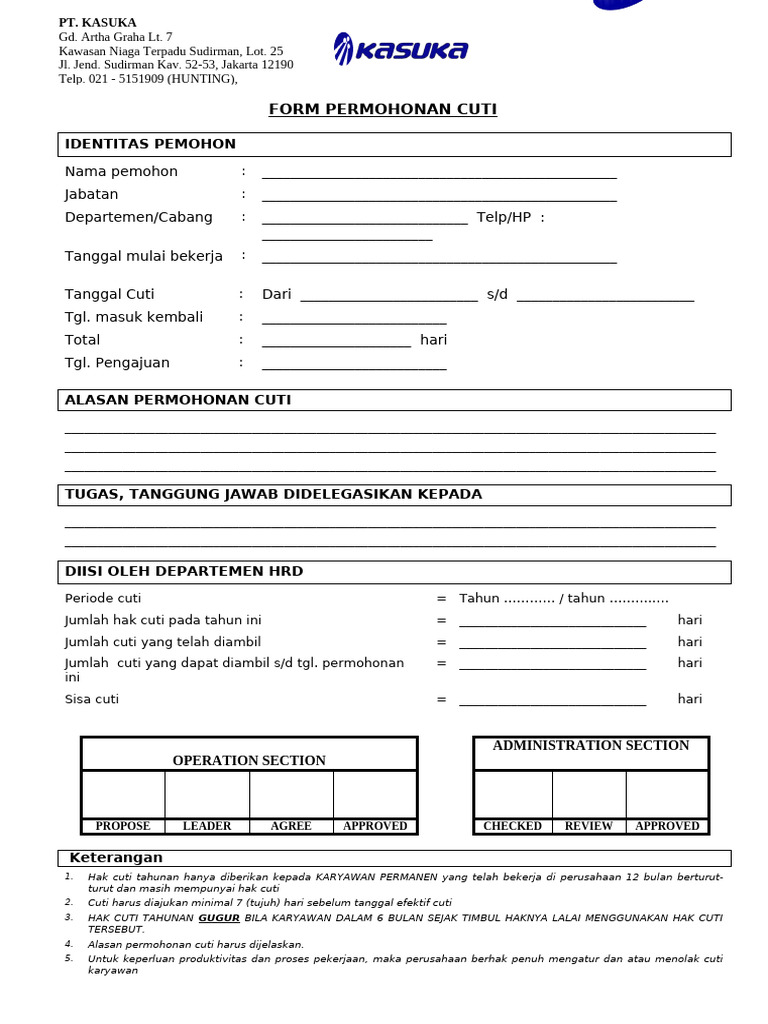 Form Cuti KASUKA-2 | PDF