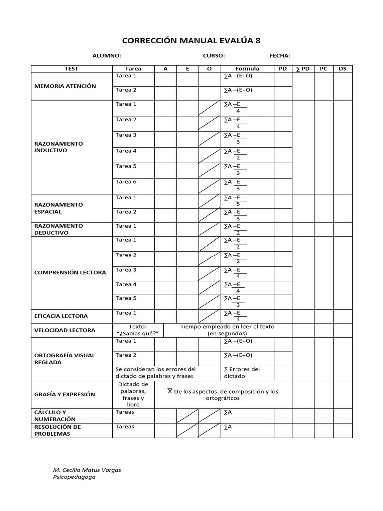 Evaluación Psicopedagógica EVALÚA 8 | PDF | Cognición | Ciencia cognitiva