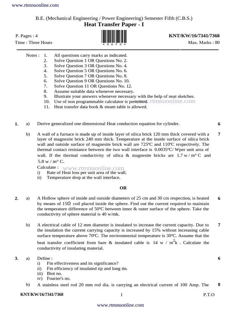Heat Transfer Winter 016 | PDF | Heat Transfer | Heat Exchanger