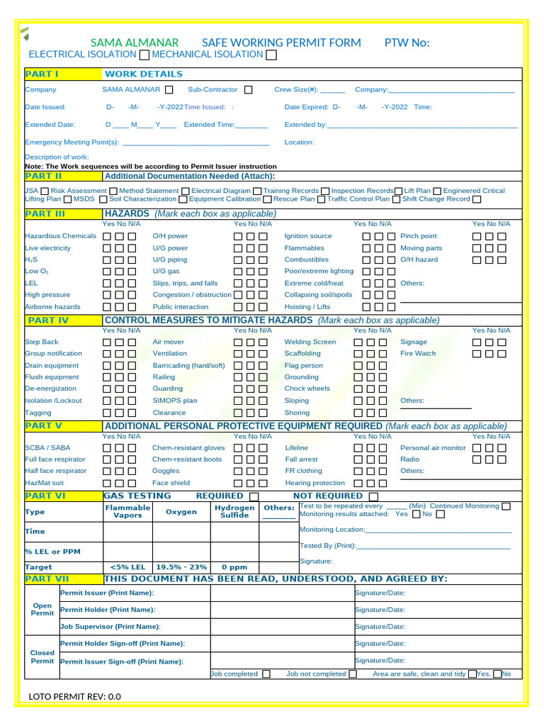 PTW LOTO Model | PDF | Safety | Occupational Safety And Health