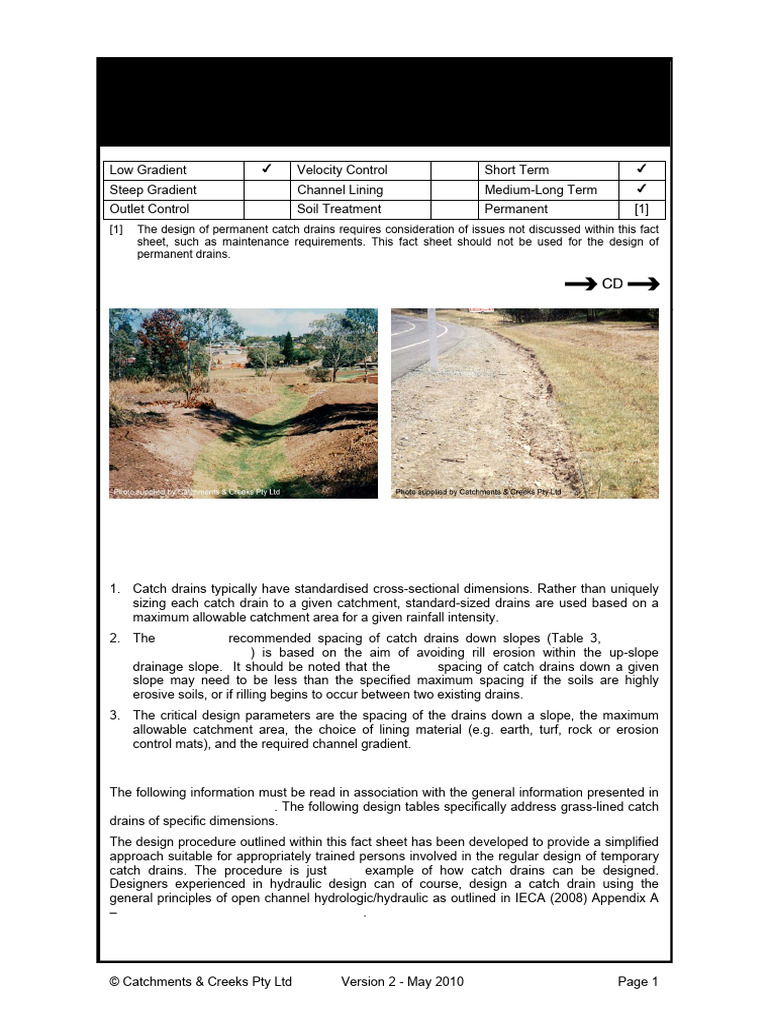 Catch Drains PT 3 Grass Lined | PDF | Erosion | Drainage