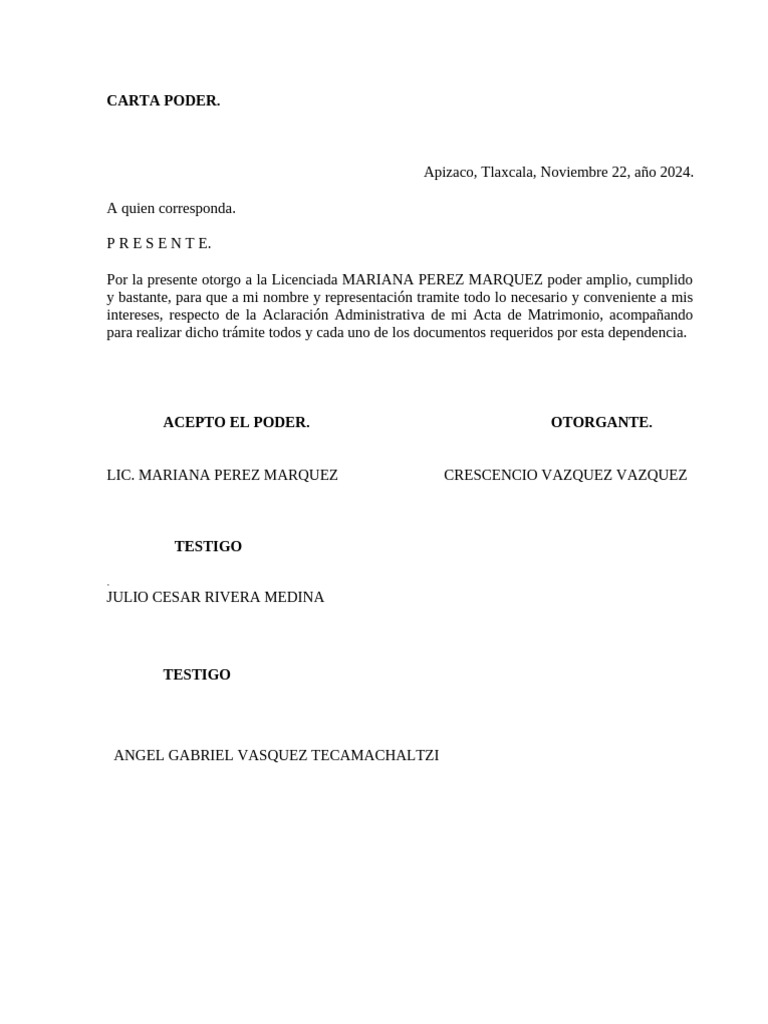 Carta Poder Simple para Tramites Administrativos | PDF