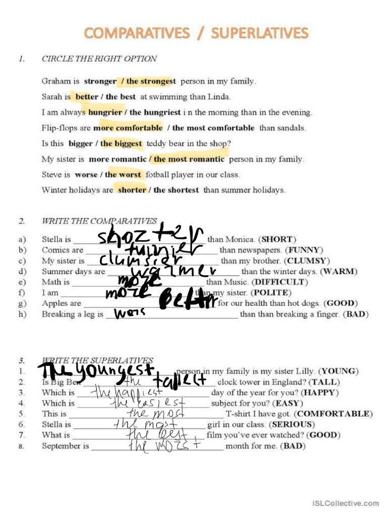 Comparative Superlative Worksheet | PDF