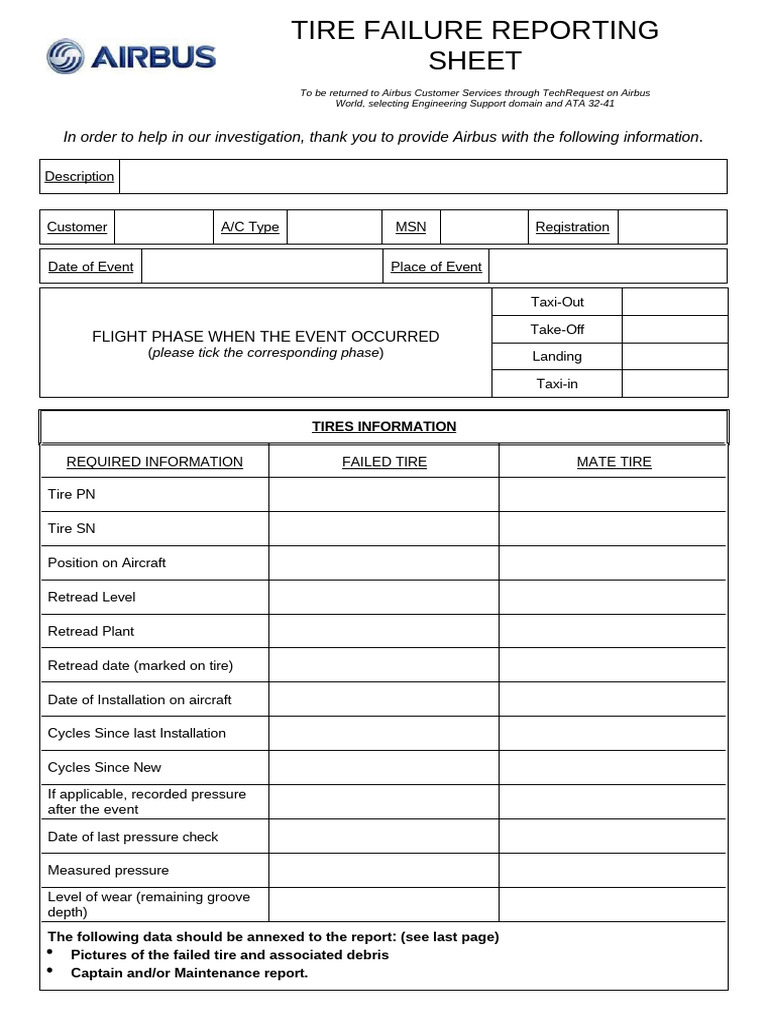 Tire Failure Reporting Sheet | PDF | Tire | Foreign Object Damage