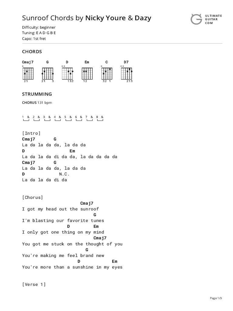 Sunroof Chords for Beginners | PDF | Song Structure | Musical Instruments