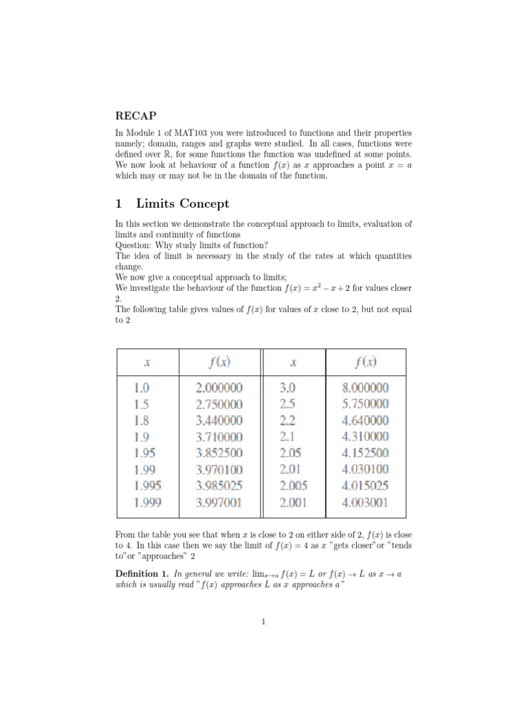 Week 2 Limits | PDF | Function (Mathematics) | Continuous Function