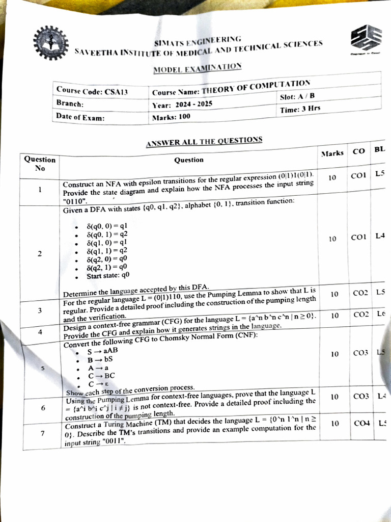 CSA13 TOC Analytical Quest | PDF | Syntax (Logic) | Computability Theory