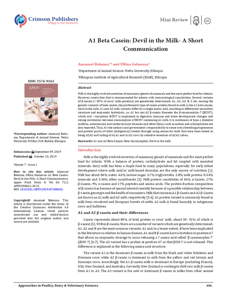 A1 vs A2 milk | PDF | Milk | Cattle