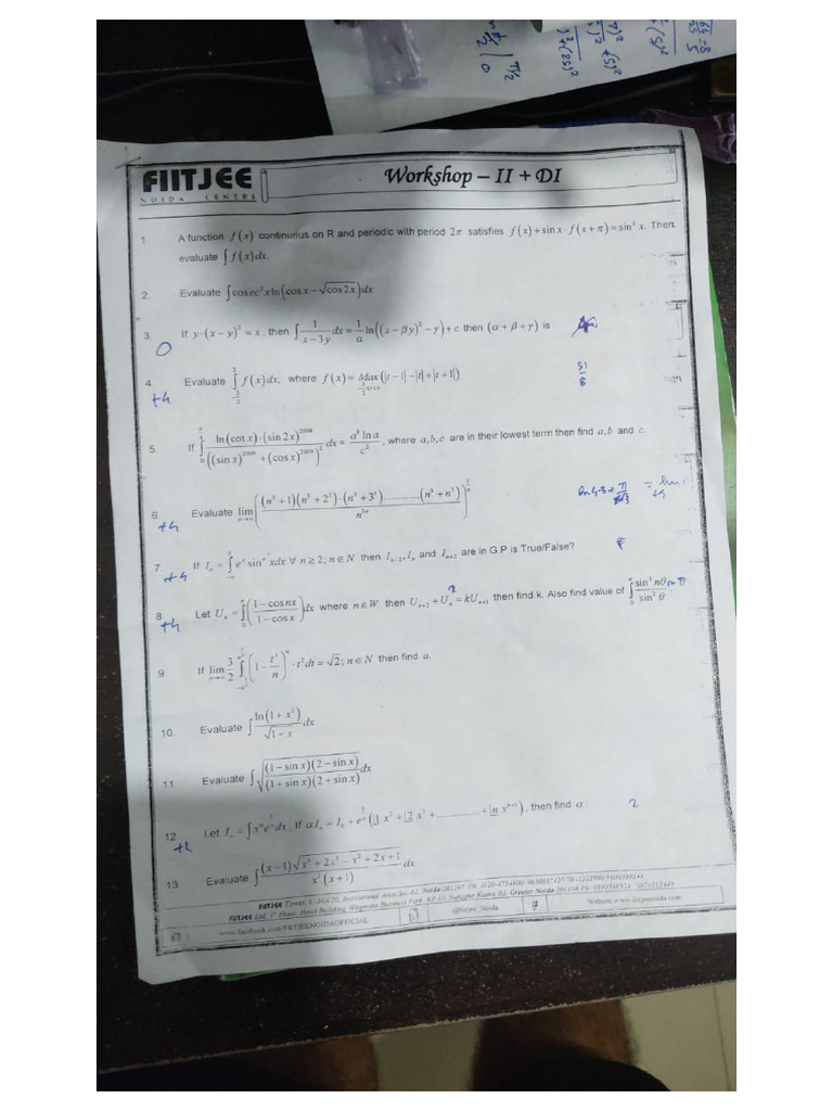 Workshop Test - 3 Maths | PDF