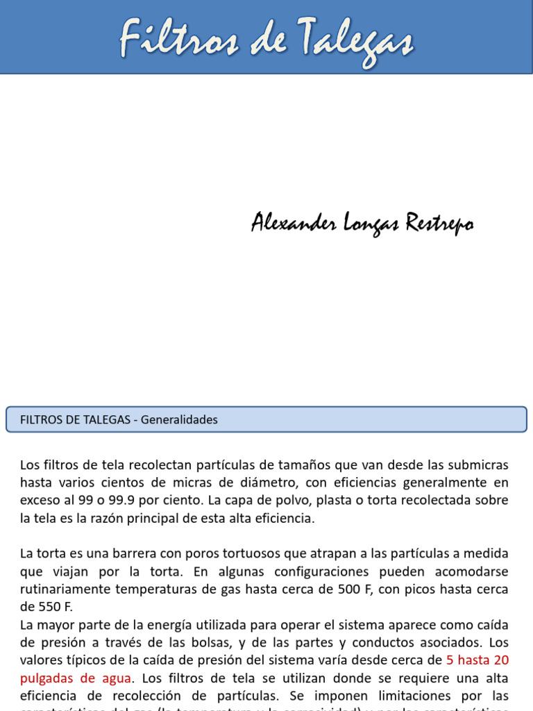 Filtros de Talegas 2019 | PDF | Filtración | Gases