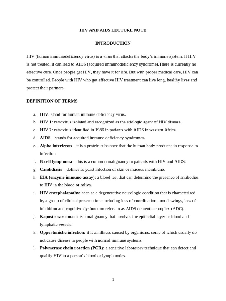 HIV and AIDS Lecture Note | PDF | Hiv/Aids | Hiv