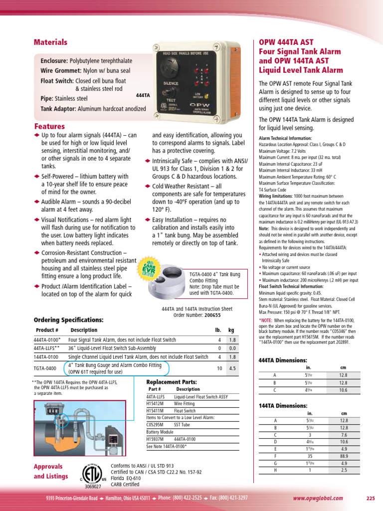 444TA AST Four Signal Tank Alarm | PDF | Electrical Wiring | Pipe ...