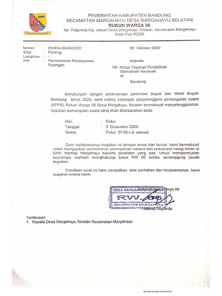 Surat Permohonan Peminjaman Ruangan | PDF