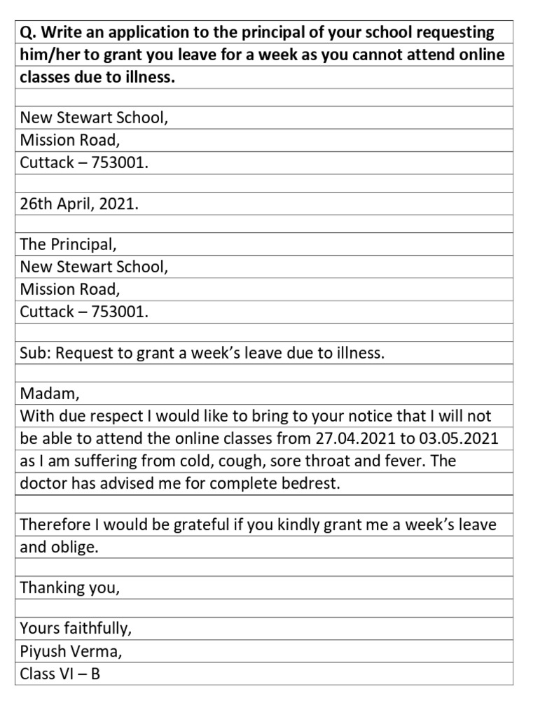 Format of Letter Writing (Application) | PDF