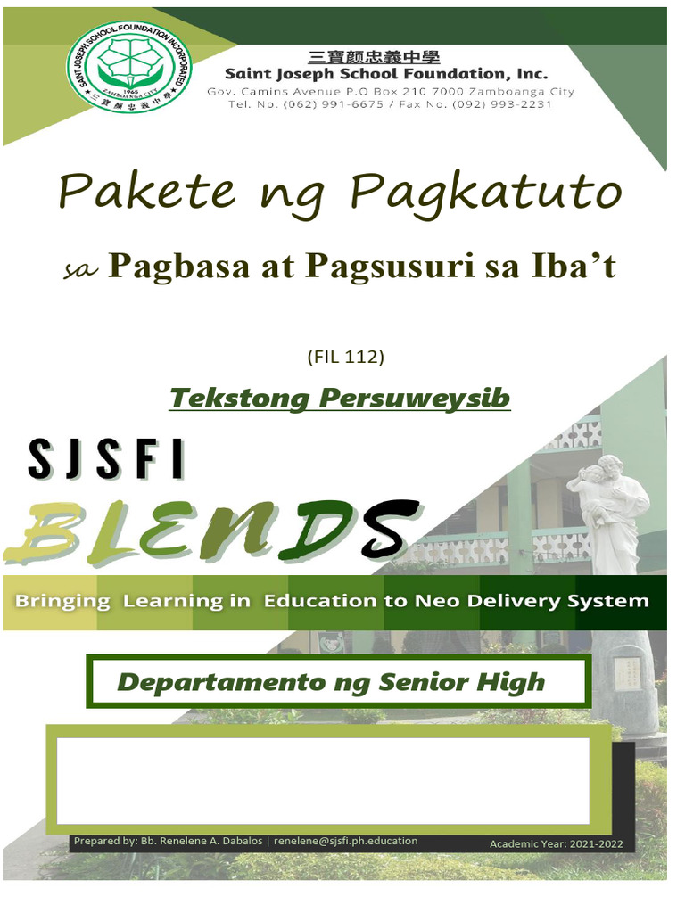 Pakete NG Pagkatuto 5 - Dabalos, Renelene A. - FIL 112 | PDF