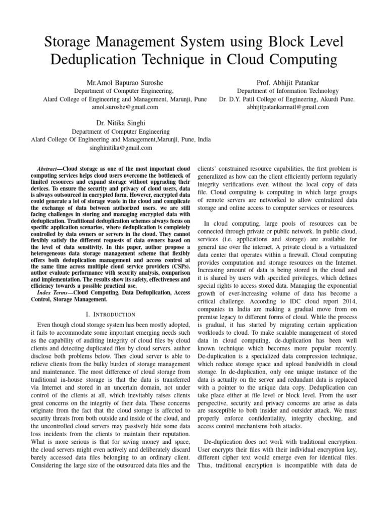 Storage Management System Using Block Level Deduplication Technique in Cloud Computing Final ...