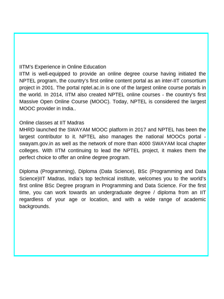 IITM's Experience in Online Education | PDF