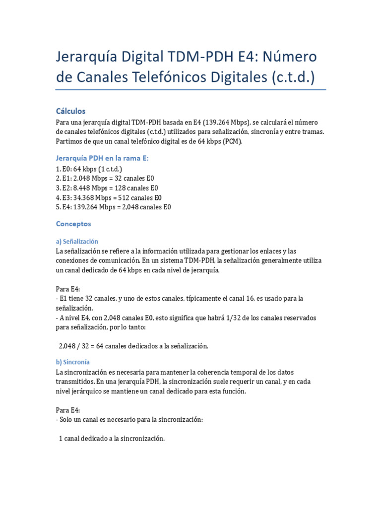 Jerarquia TDM PDH E4 | PDF | Electrónica | Datos de computadora