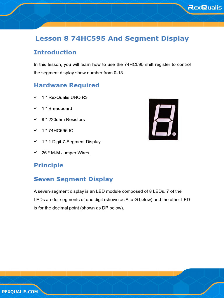 Lesson 8 74HC595 and Segment Display | PDF | Arduino | Computing